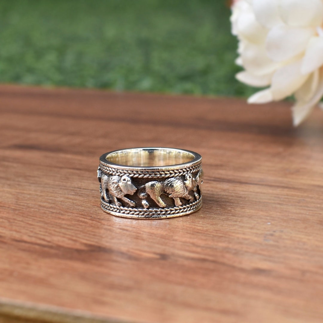 925 Sterling Silver Male Lion Band Ring, Leo Animal Ring, Nature Ring ...