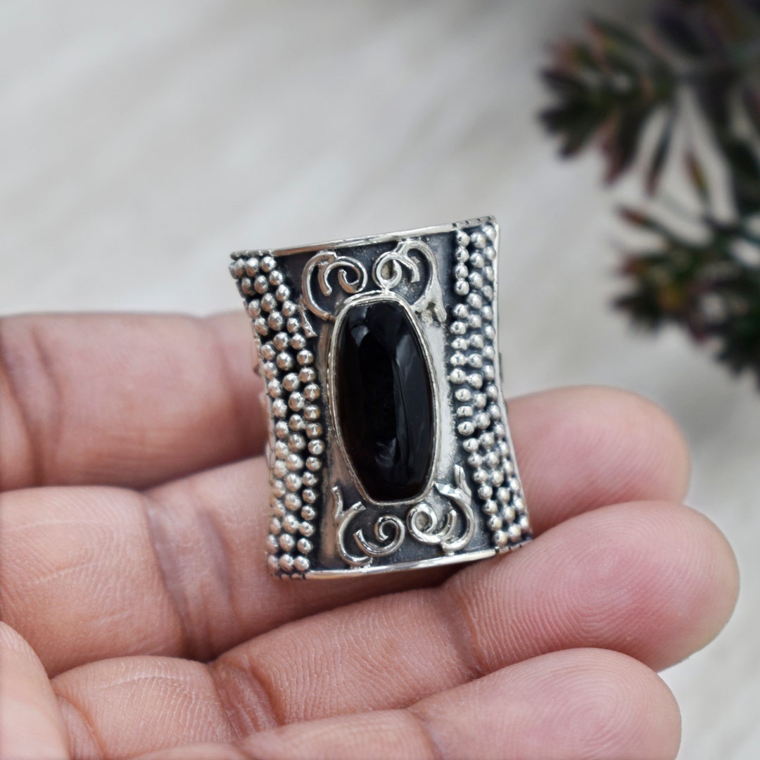Bague en onyx noir, bague en argent 925, bague en onyx, bague de pouce ...