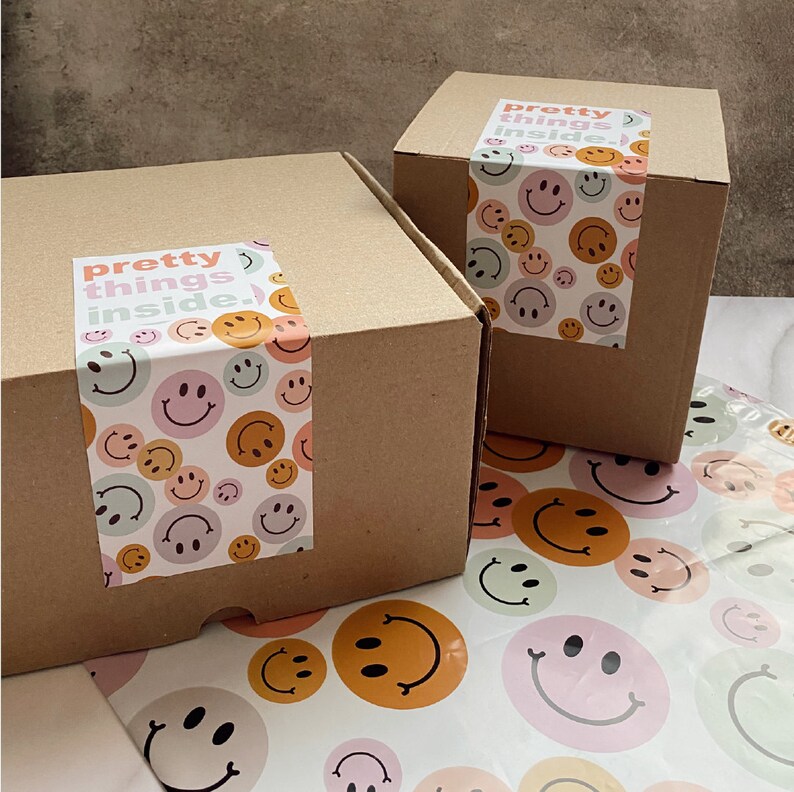 Happy Faces Box Packaging Label- Box Sealing Labels- Box Sealing ...