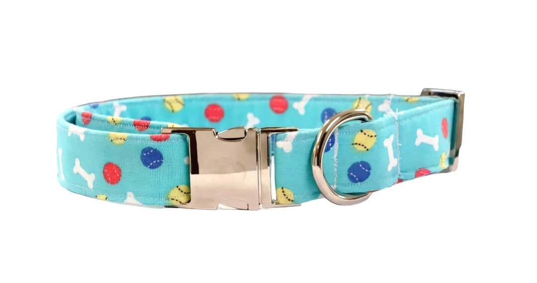 Light Blue Dog Collar Tennis Ball Collar With White Pet Bones ...