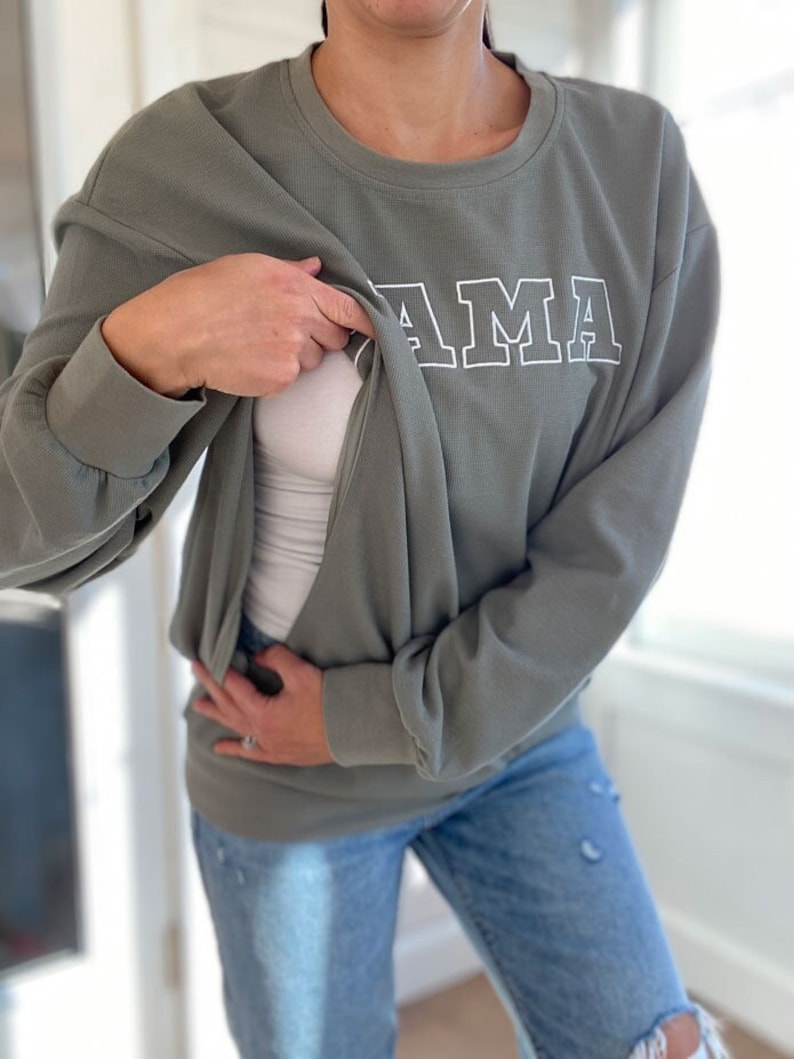 MAMA Embroidered Waffle Knit Sweatshirt, Hidden Side Zipper Top ...