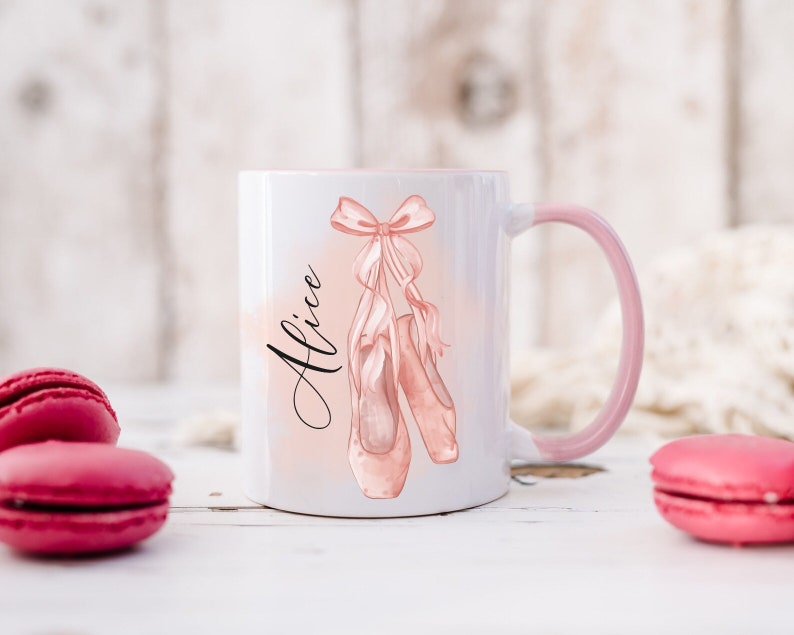 Ballerina Personalized Mug, Custom Name Pink Ballet Shoes Mugs, Dance ...