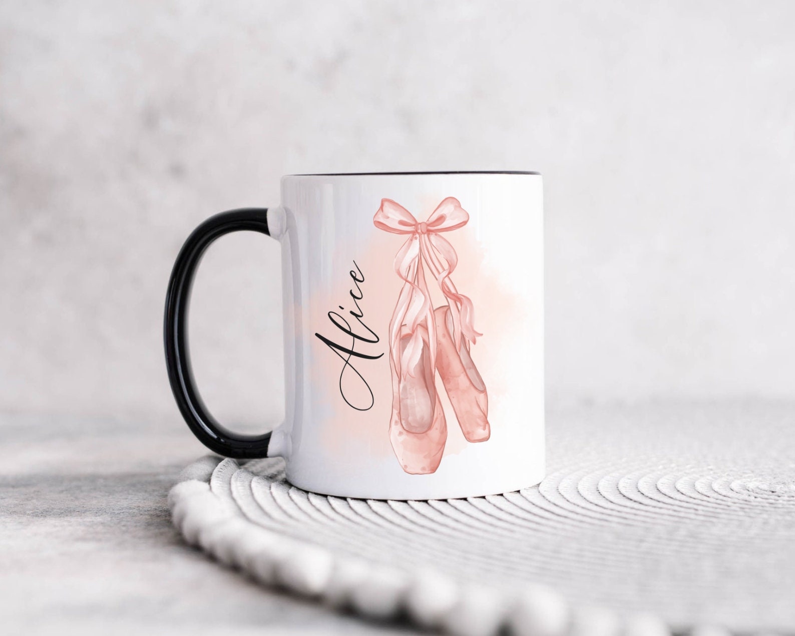 Ballerina Personalized Mug, Custom Name Pink Ballet Shoes Mugs, Dance ...