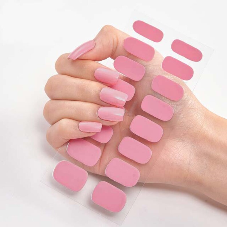 Solid Pink Nail Polish Stickers, Pink Nail Polish Strips, Pink Nail ...