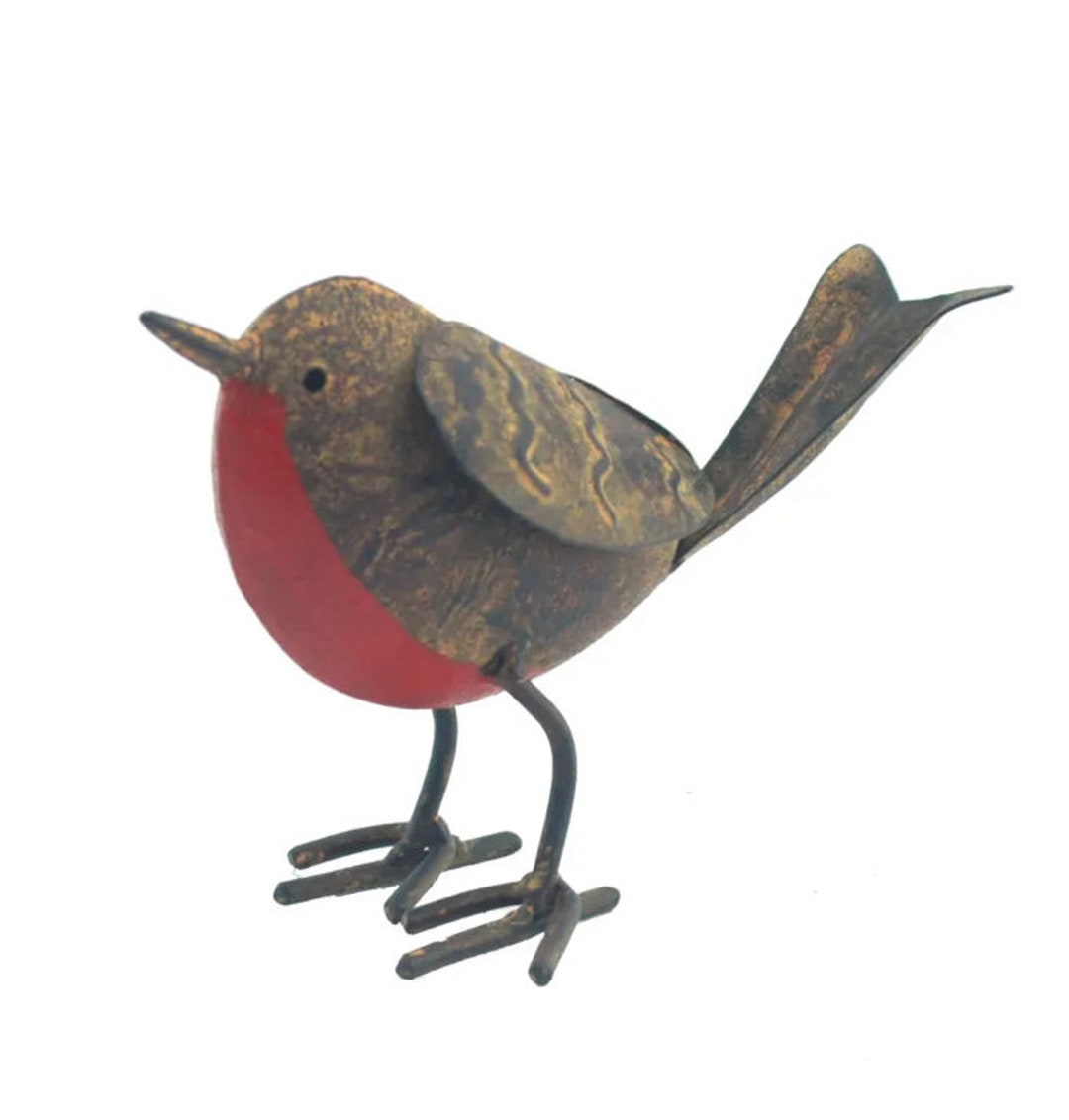 Tin Robin Statue Hand Painted Metal Outdoor Ornament Decoration Bird ...
