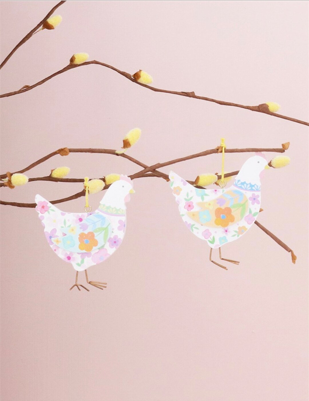 Wooden Hen Pastel Flower Hanging Decoration (9cm) Spring Gift, Easter ...