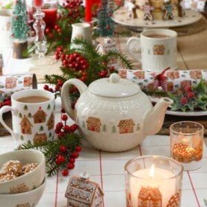 Stoneware Teapot With Gingerbread Houses, Christmas Tea, Festive ...