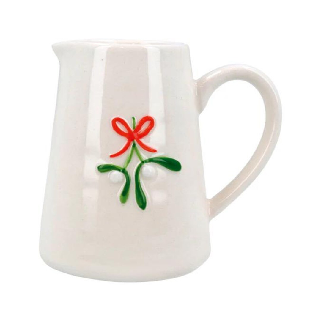 Ceramic Mini Jug With Mistletoe & Red Bow, Christmas Crockery, Tea ...