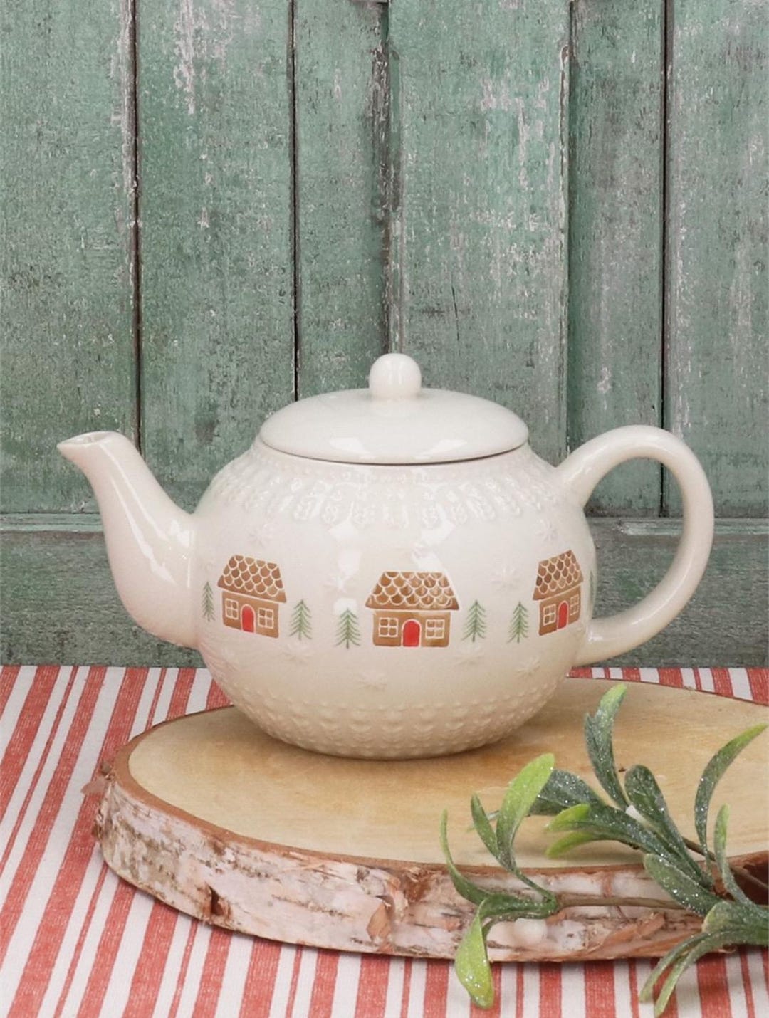 Stoneware Teapot With Gingerbread Houses, Christmas Tea, Festive ...