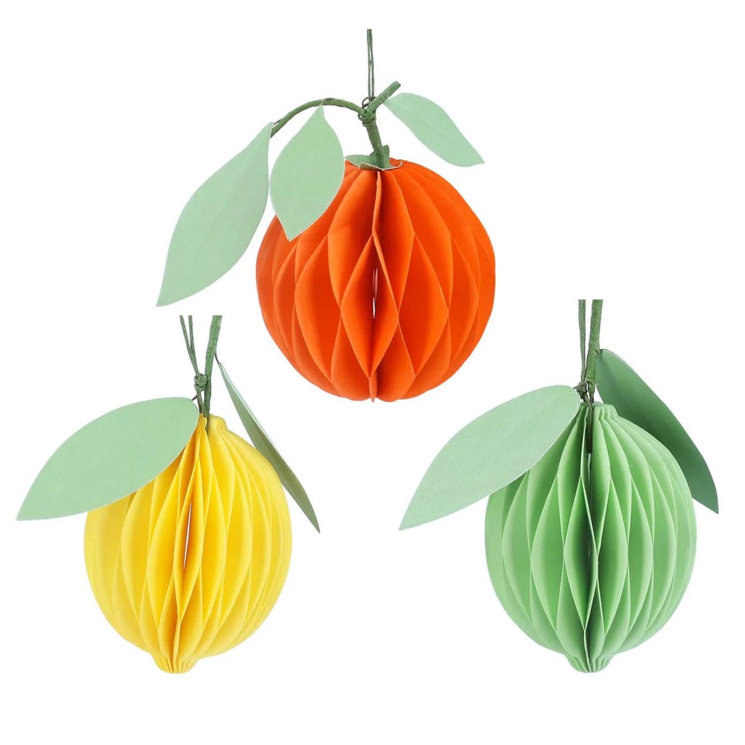 Honeycomb Paper Citrus Decorations, Lemon, Orange Lime Hanging Fruit ...