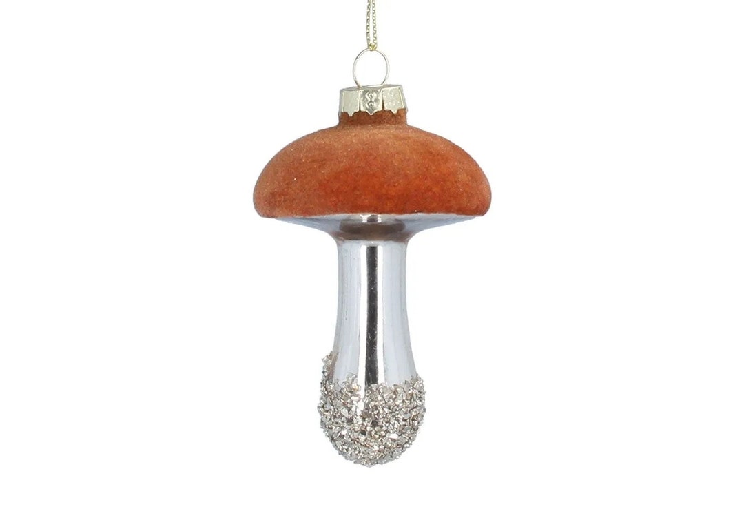 Glass Flocked Toadstool Bauble Christmas Decoration, Silver, Copper ...
