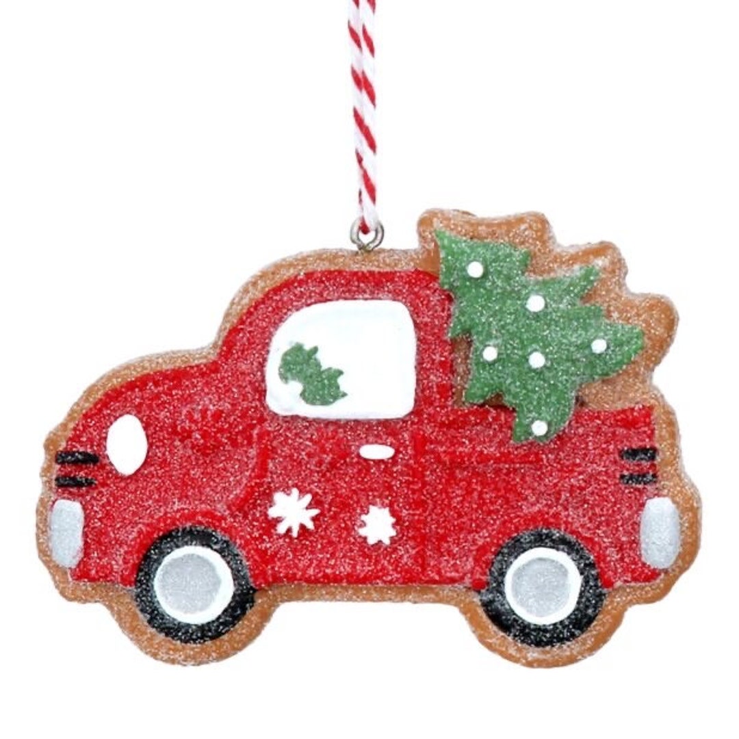 Resin Red White Hanging Gingerbread Christmas Car Pick up Truck Tree ...