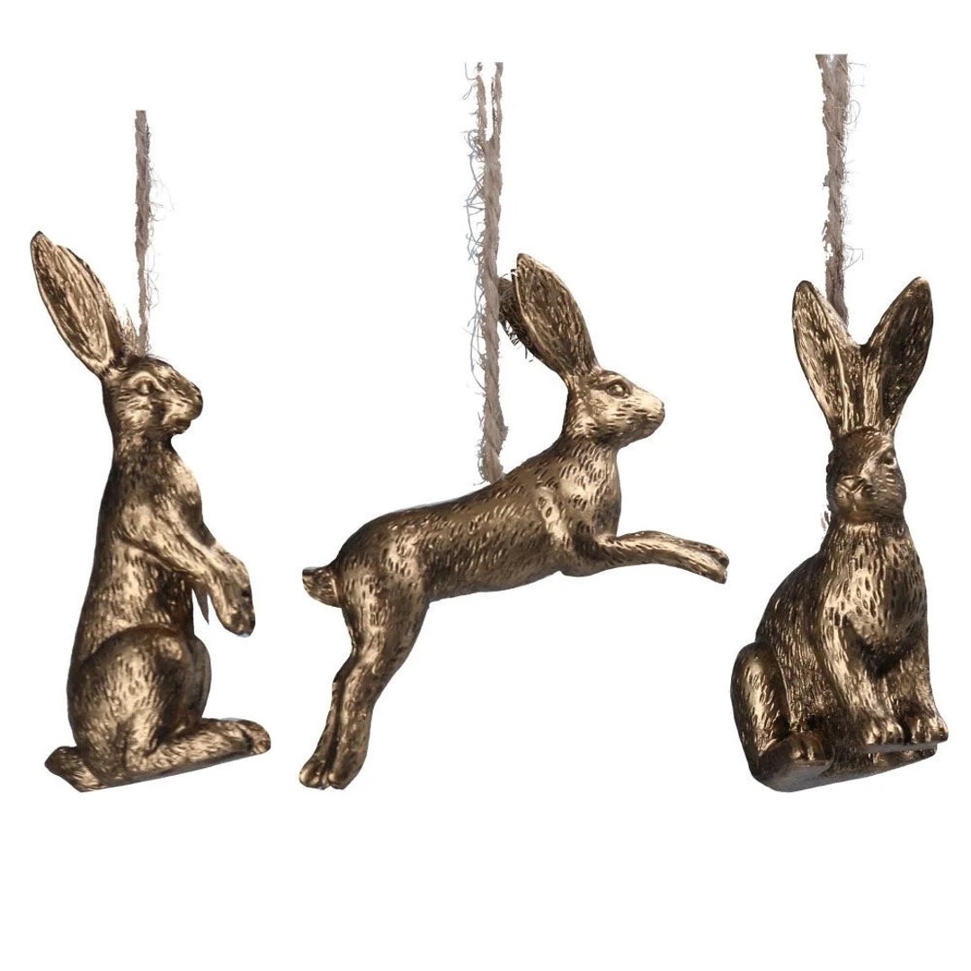 Antique Gold Hare Hanging Decoration (8cm) Spring Gift, Easter Tree ...
