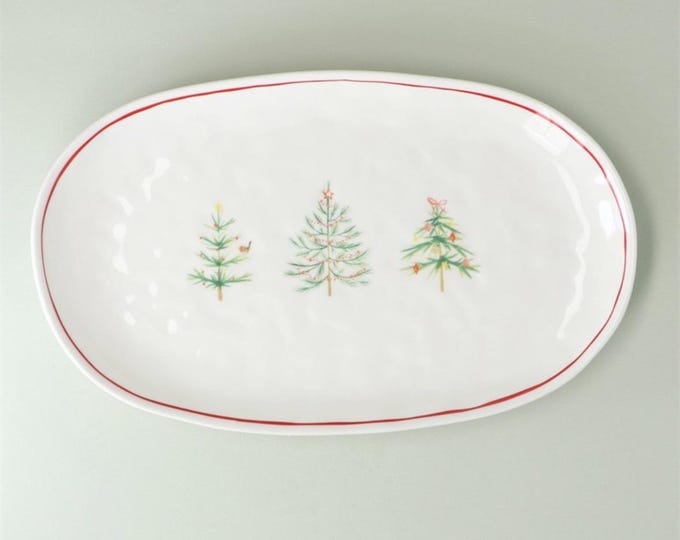 Scandi Tree Ceramic Oval Plate, 27cm, Christmas Tea, Festive Crockery ...
