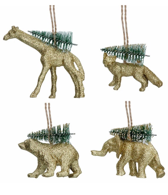 Gold Glitter Jungle Animals With Christmas Tree / Safari - Etsy