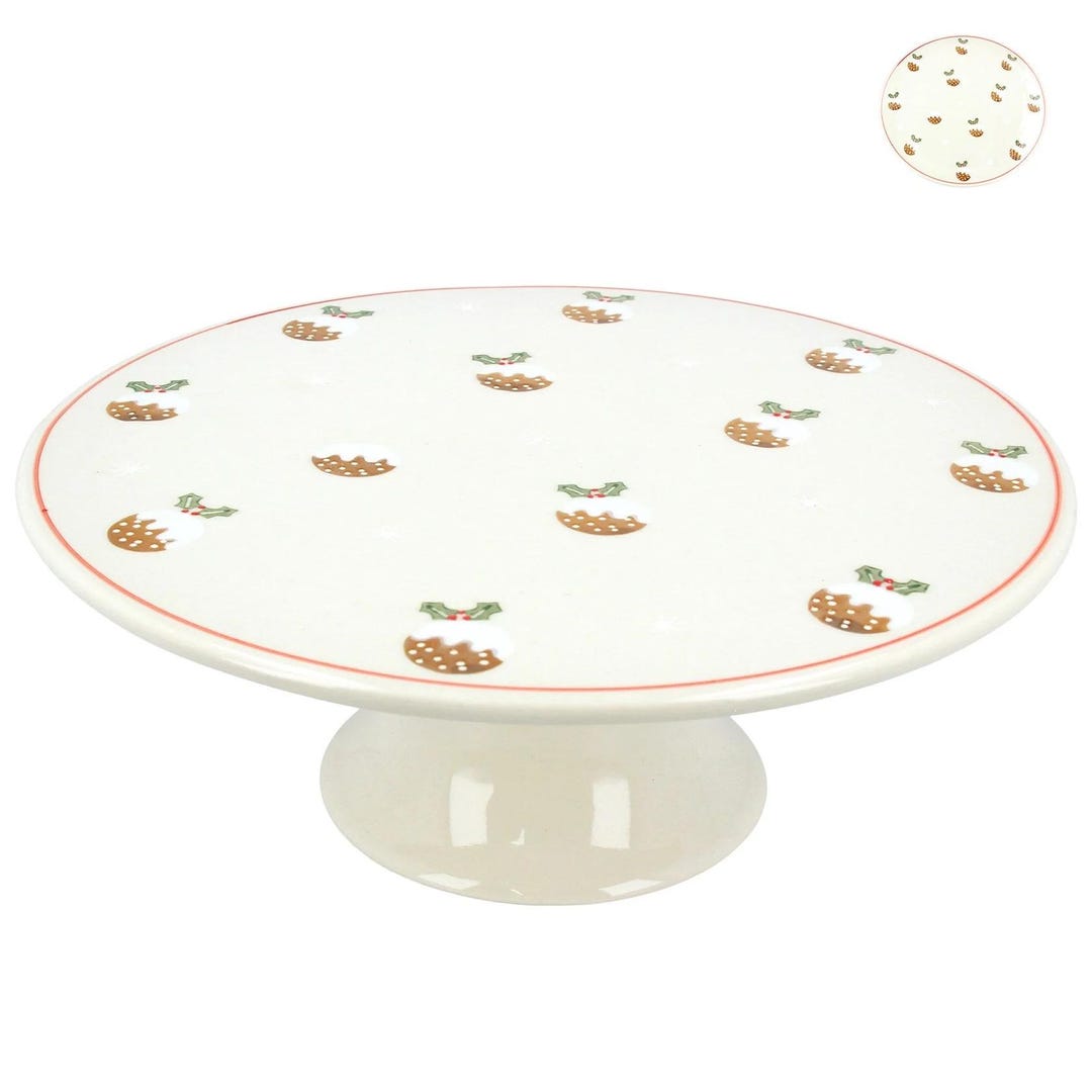 Stoneware Cake Stand With Plum Puddings, Christmas Pudding, Festive ...