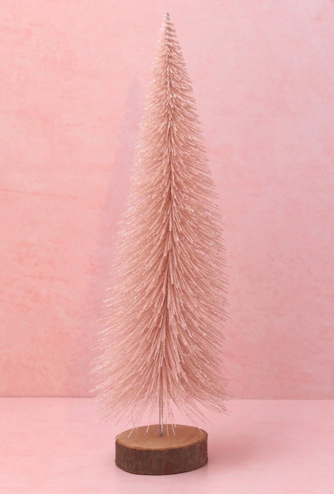 Pink Glittered Bristle Brush Tree on Log Small & Large Nordic Scandi ...