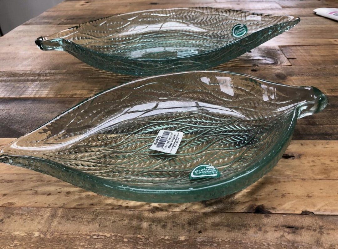 Leaf Platter Recycled Glass Fruit Bowl Serving Dishes - Green Tint ...