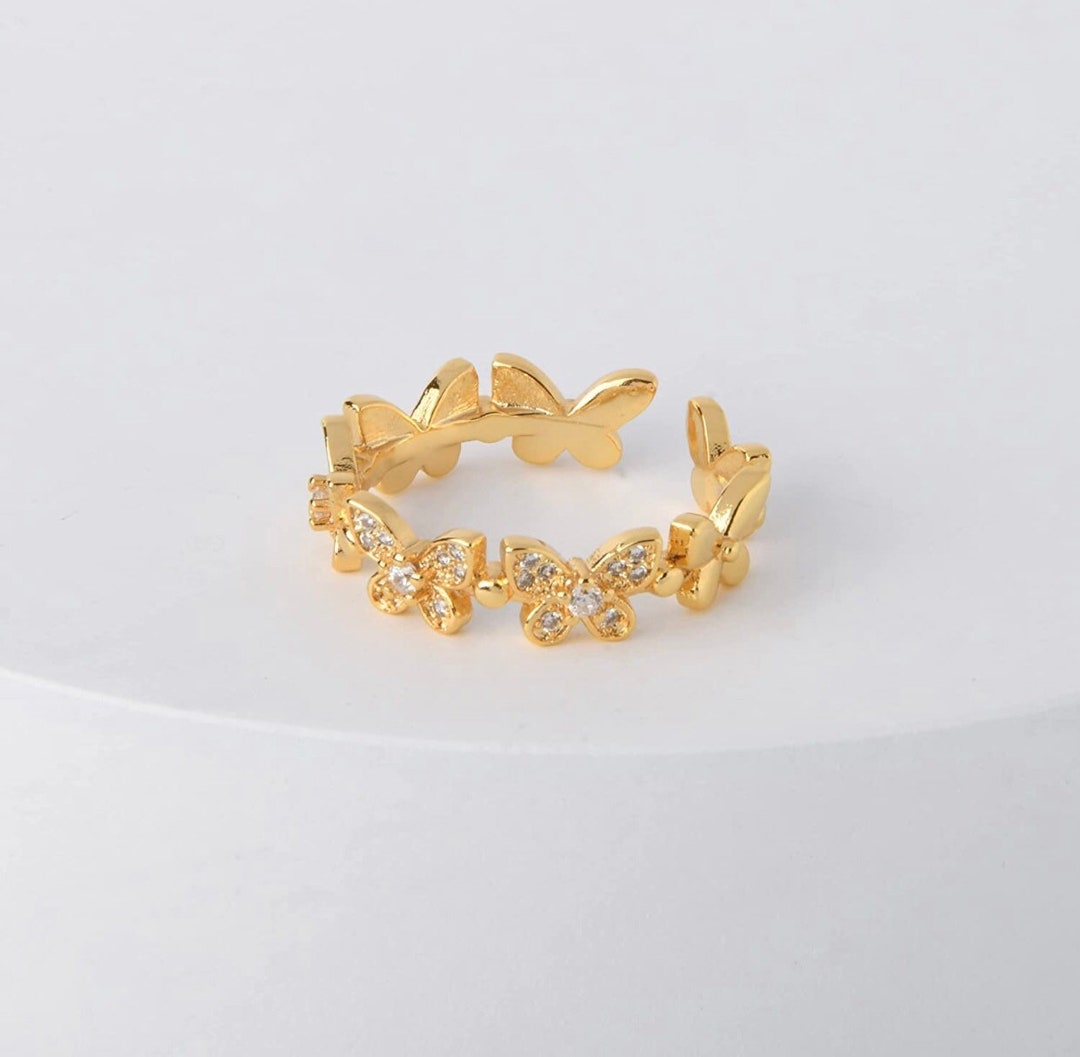 Adjustable Butterfly Open Series 18K Plated Gold Dainty Ring, Women ...