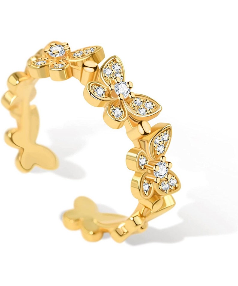 Adjustable Butterfly Open Series 18K Plated Gold Dainty Ring, Women ...