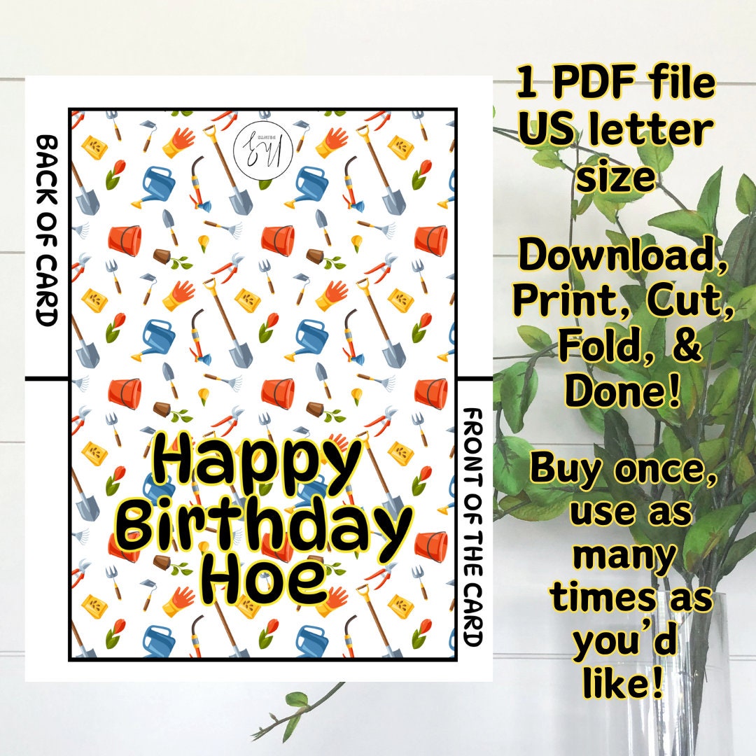 Happy Birthday Hoe Printable Greeting Card, Funny Birthday Greeting ...