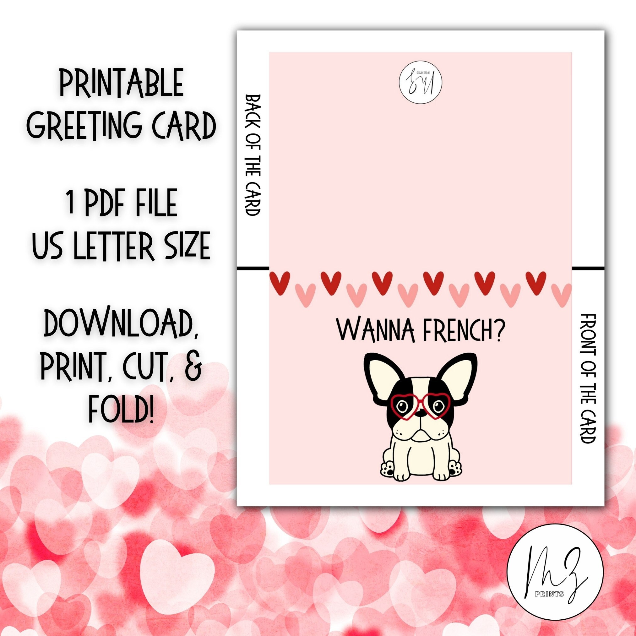 INSTANT DOWNLOAD Valentine's Day Card, Frenchie Valentines Day Card ...