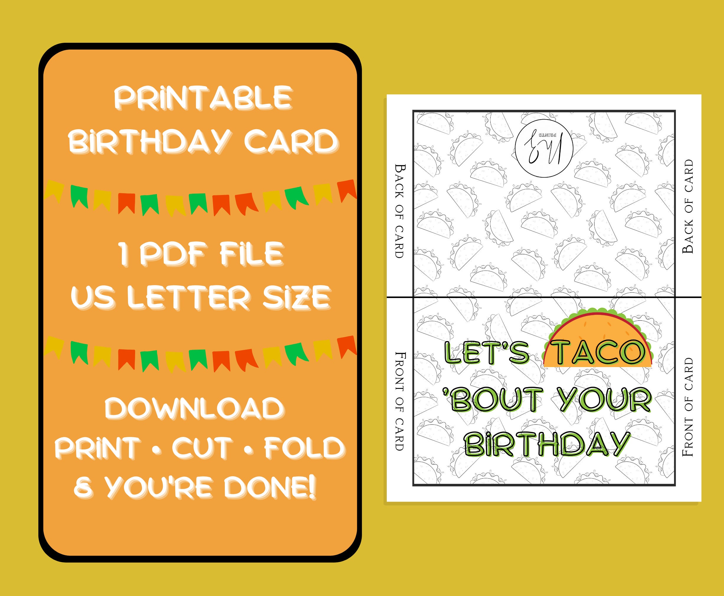 INSTANT DOWNLOAD Taco Birthday Card Take Greeting Card - Etsy