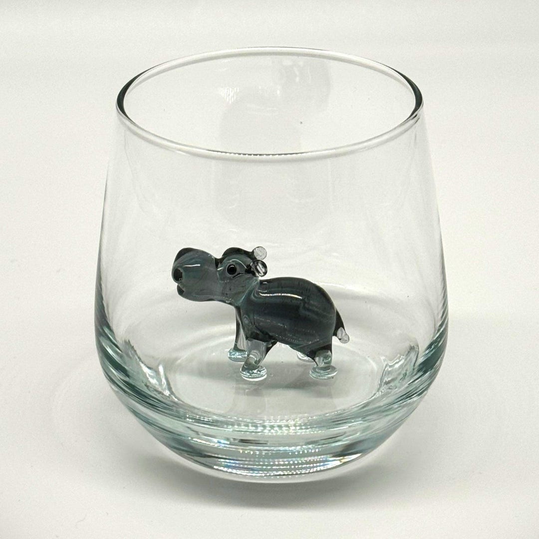 Drinking Glass Hippo Hippopotamus Hippo Animal Figure 3D Murano Glass ...