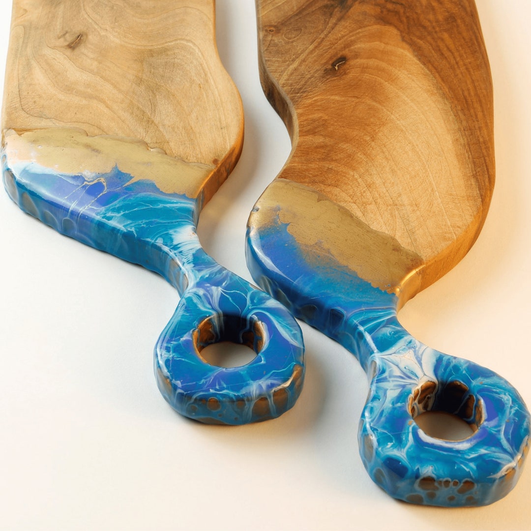 Cutting Board Blue 2-parts Made of Resin Epoxy Epoxy Resin Olive Wood ...