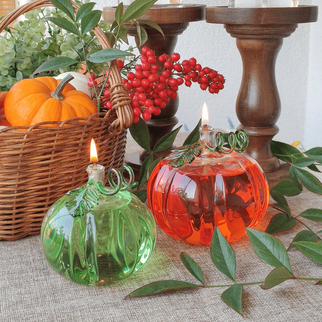 Oil Lamp Glass Pumpkin 2-part Mouth-blown & Handmade Modern Oil Lamp ...