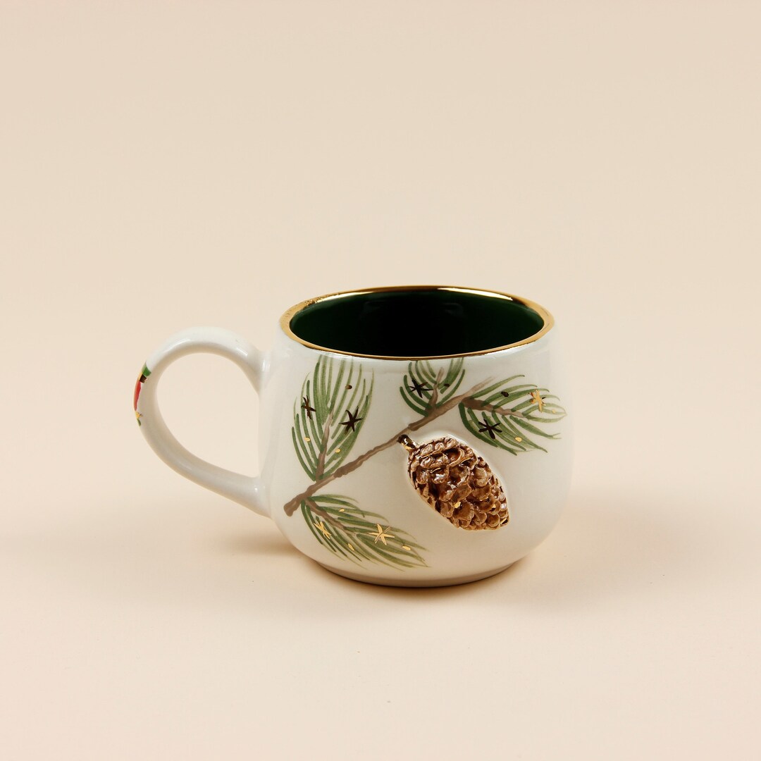 Coffee Cup Tea Cup Decorated With a pine Cone Handmade From Ceramic ...