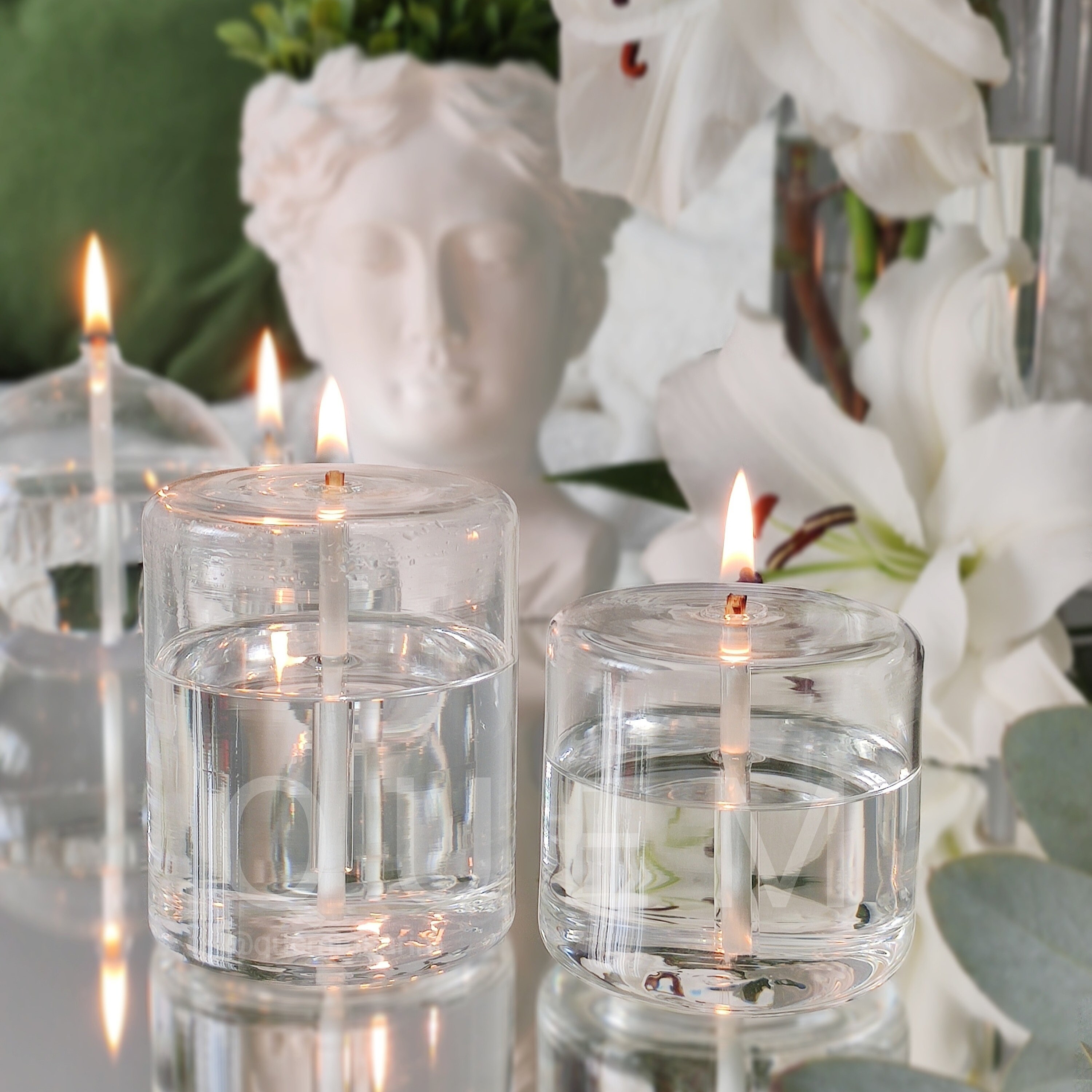 Glass Oil Lamp Cylinder 2-piece Mouth-blown & Handmade Modern Oil Lamp ...