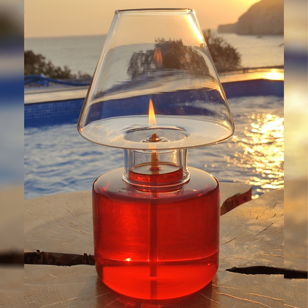 Oil Lamp Glass Moss Mouth-blown & Handmade Modern Oil Lamp for Indoor ...
