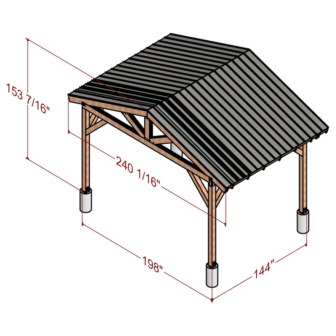 12x16 Gable Pavilion Construction Plans, Backyard Carport (digital Plan ...