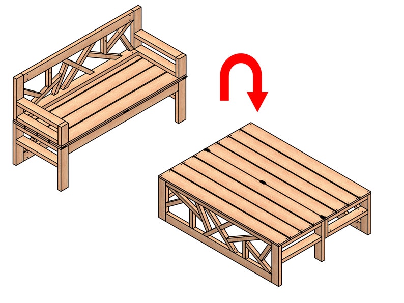Convertible Bench to Table Plan, Compact Bench Plans (PDF File) - Etsy