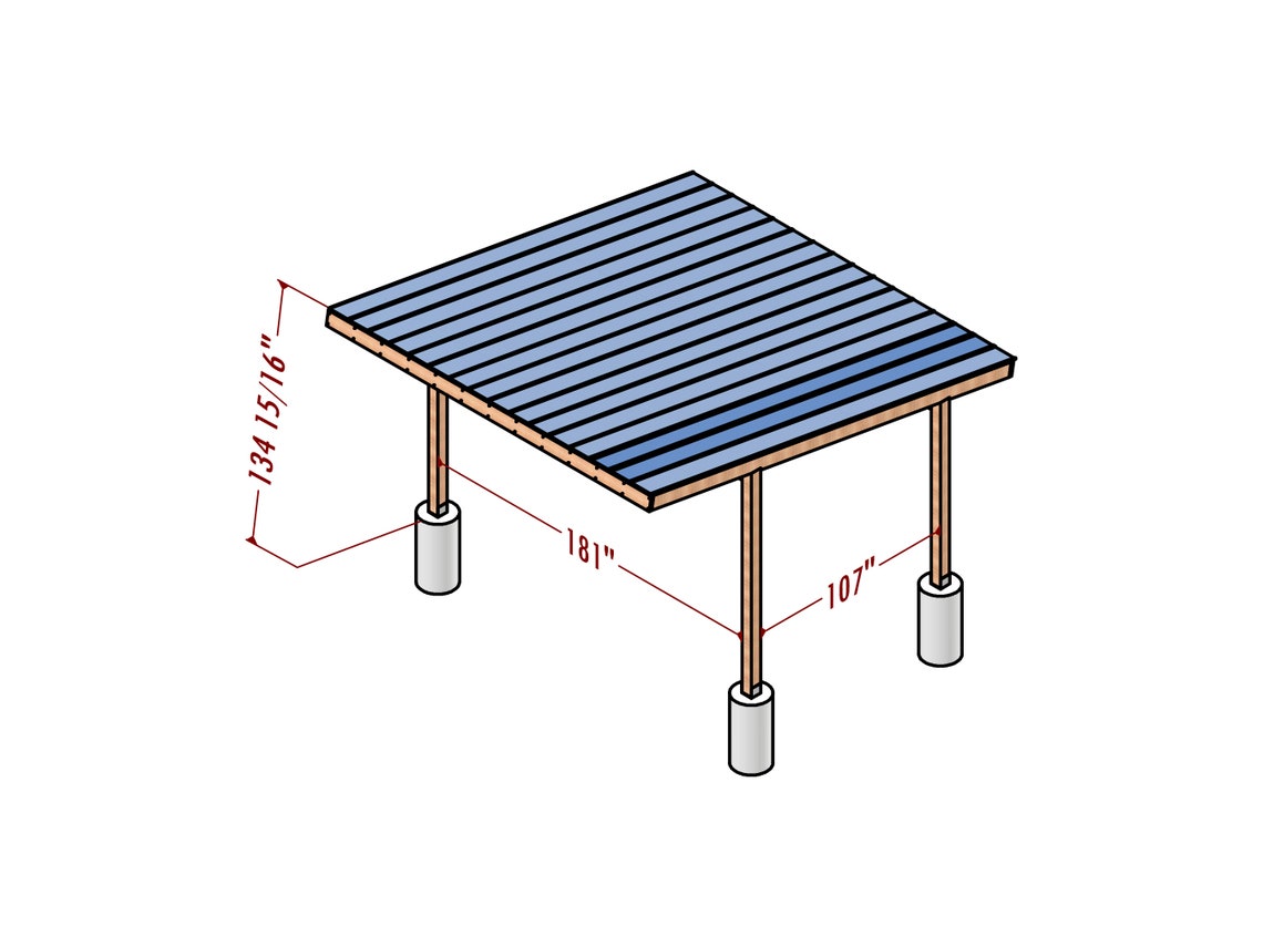 DIY Carport Plan, 16x12 Car Garage Plans, Single Slope Wooden Carport ...