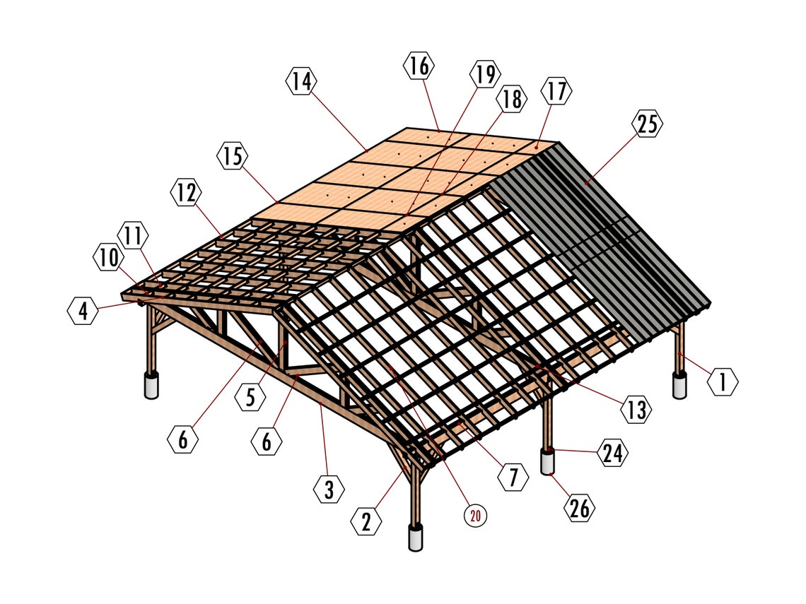 30x30 Gable Pavilion Plans Backyard Pavilion Construction - Etsy