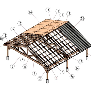 30x30 Gable Pavilion Construction Plans, Backyard Carport (digital Plan ...