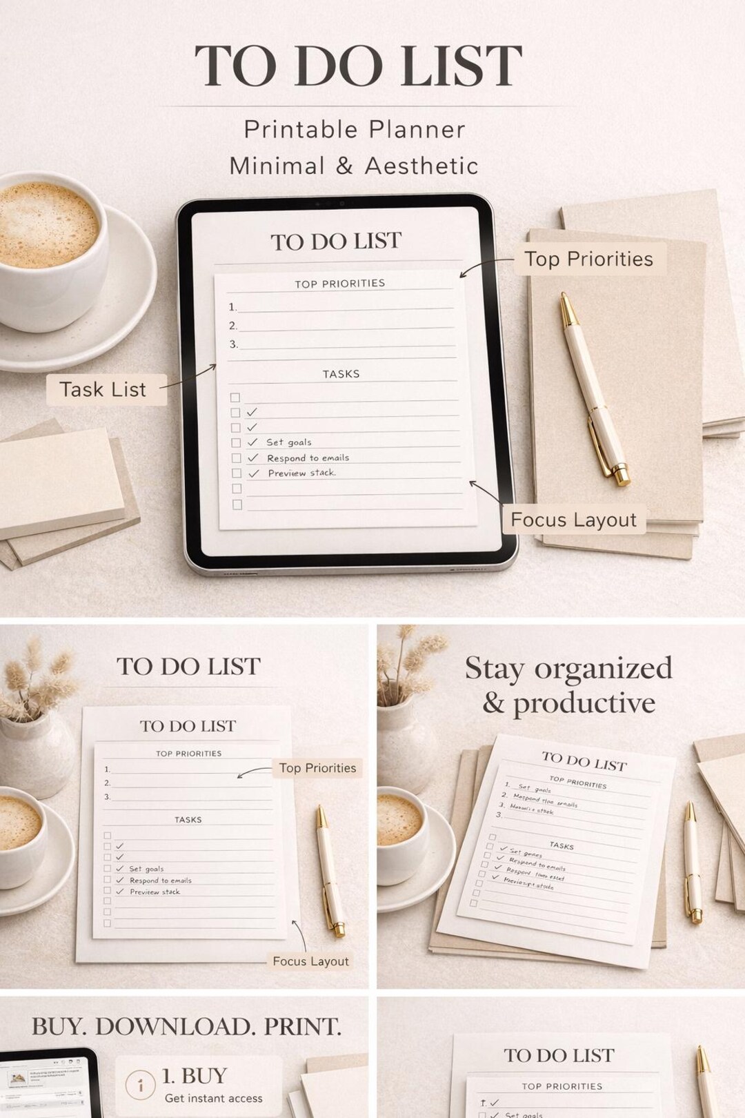 Daily To Do List Printable | Task List Planner PDF | Minimal Aesthetic ...