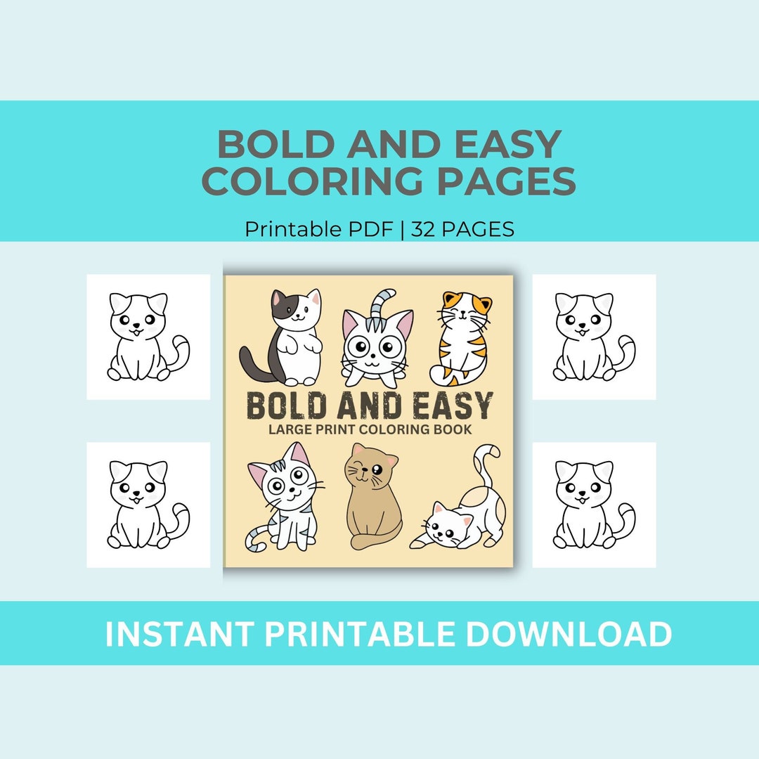 Cat Lovers Coloring, Minimal Coloring, Simple Coloring for Her, Bold ...