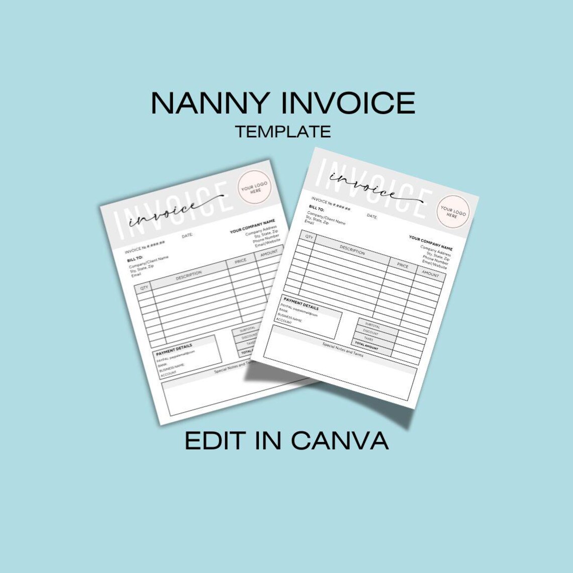 Nanny Invoice Template Nanny Editable Template Printable Order Form ...