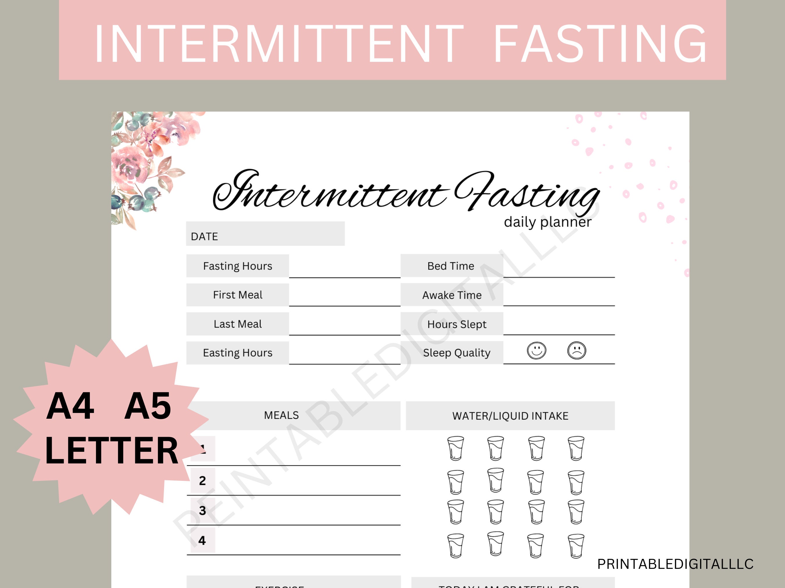 Daily Intermittent Fasting Tracker Planner A5 A4 Letter - Etsy