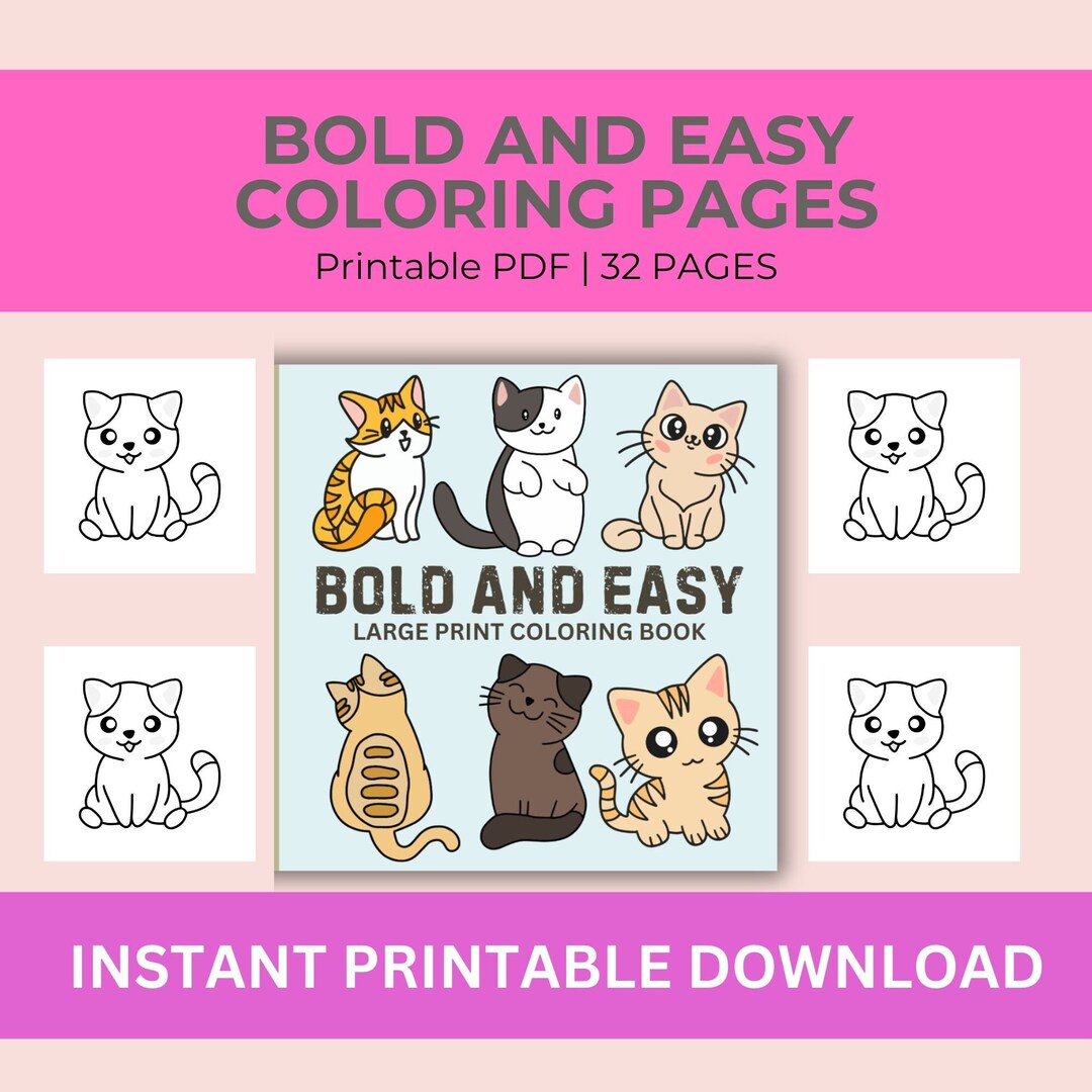 Cat Lovers Coloring, Minimal Coloring, Simple Coloring for Her, Bold ...