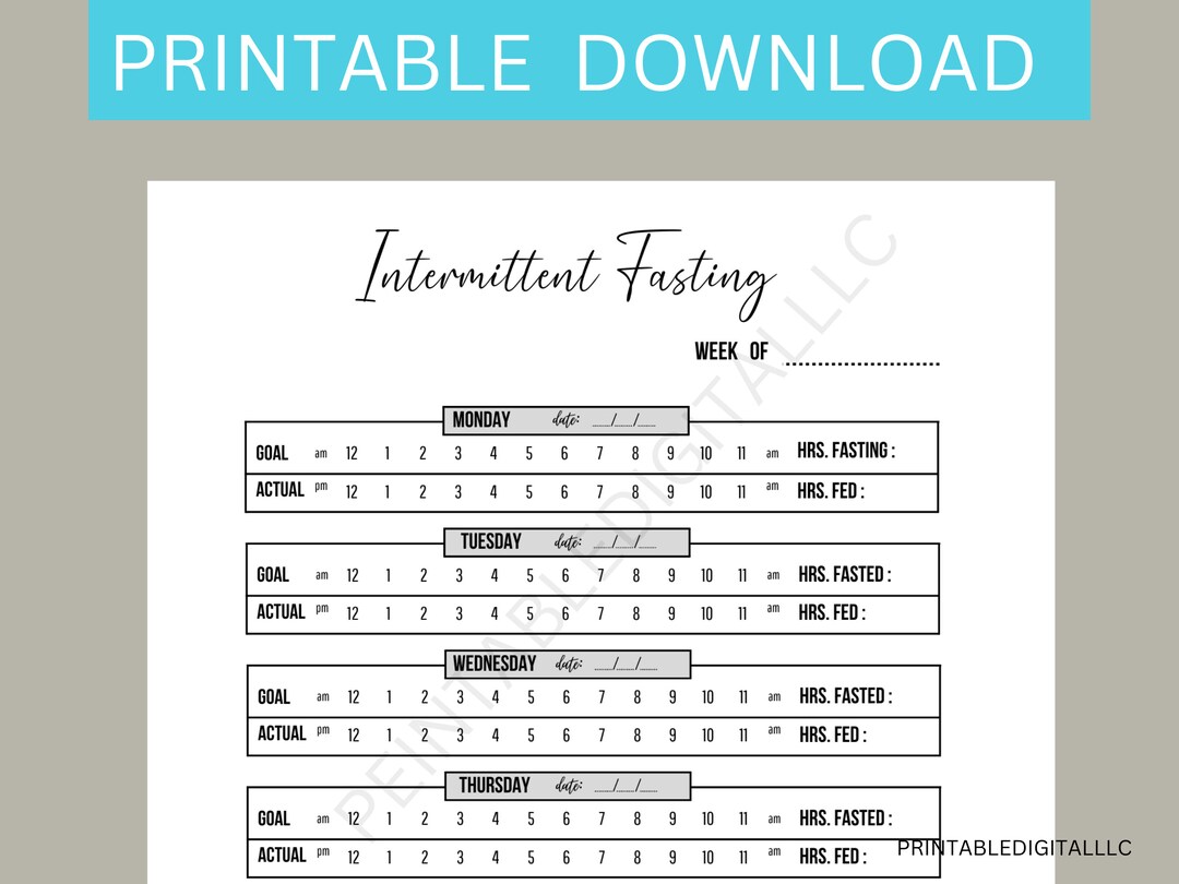 Intermittent Fasting,fasting Record,fasting Printable, Daily Weekly ...