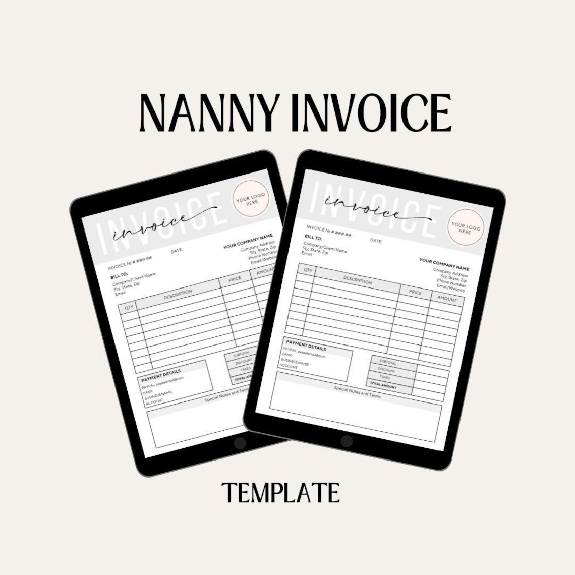 Nanny Invoice Template Nanny Editable Template Printable Order Form ...