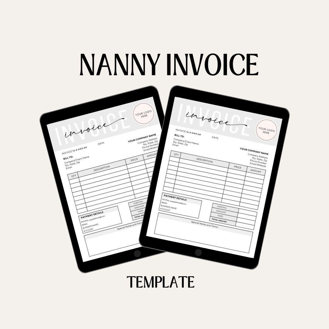 Nanny Invoice Template Nanny Editable Template Printable Order Form Invoice Babysitting Invoice ...