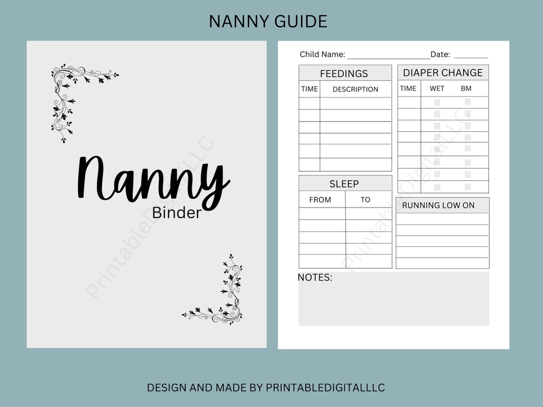 Nanny Binder Checklist Printable Childcare Log Nanny Planner Nanny ...