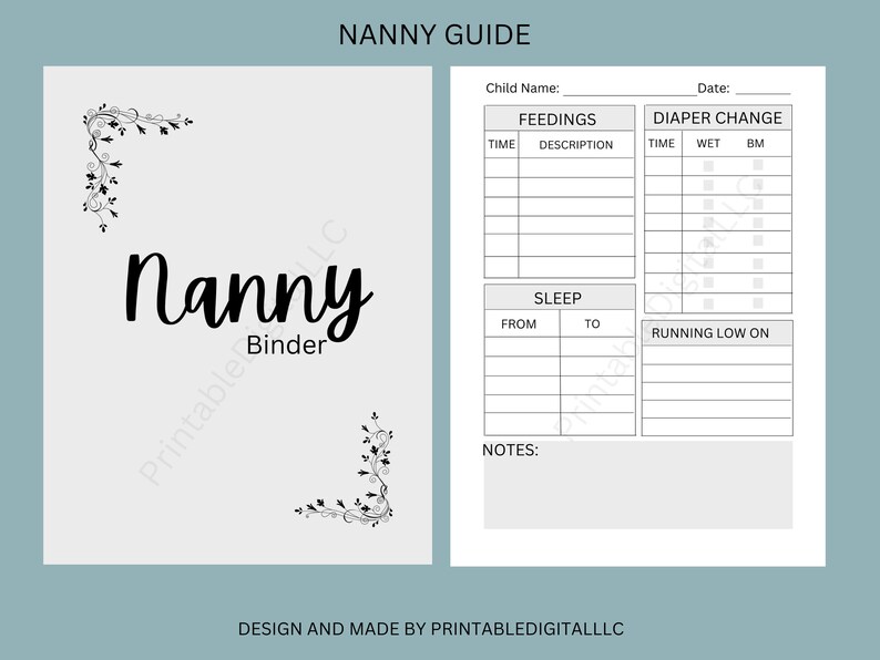 Nanny Binder Checklist Printable Childcare Log Nanny Planner Nanny ...