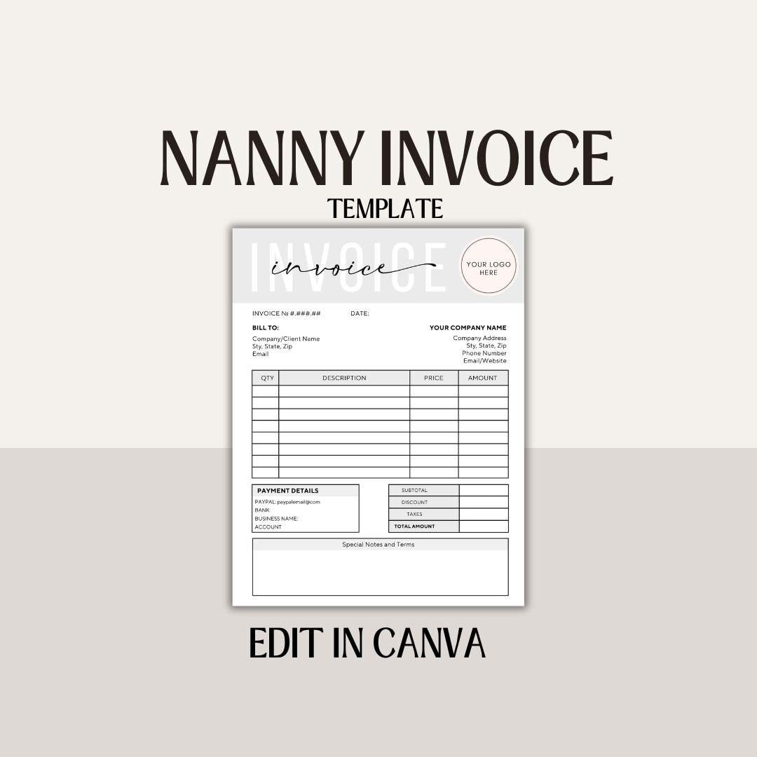 Nanny Invoice Template Nanny Editable Template Printable Order Form ...