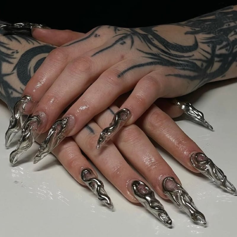 Silver Fake Nails - Etsy